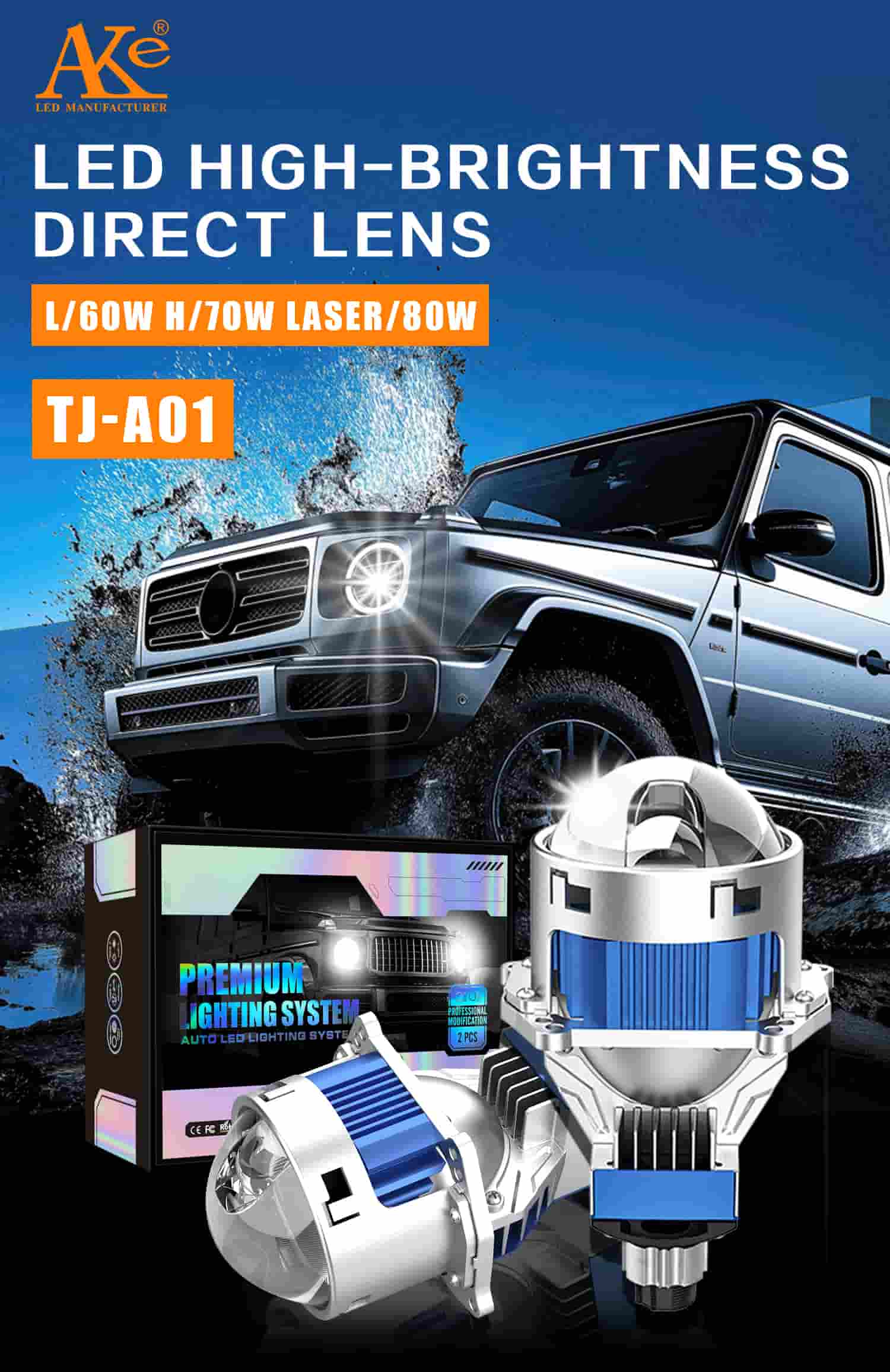 3 Inch 80W 6000K Bi-LED Projector Lens Headlight Non-Destructive Ins